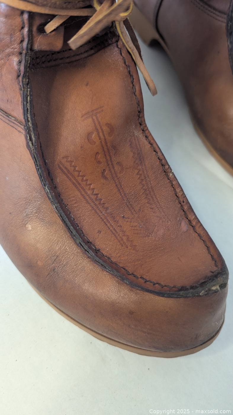 Brown leather moc-toe ankle boots size 10 | Maxsold