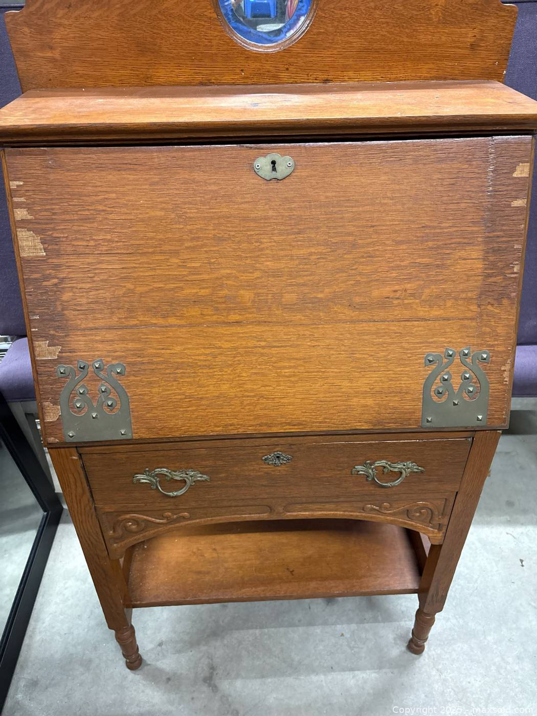 Vintage oak drop-front secretary desk | Maxsold