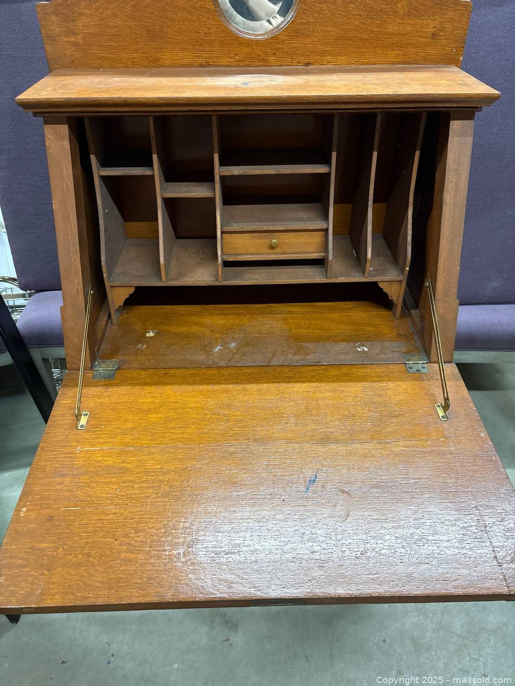 Vintage oak drop-front secretary desk | Maxsold