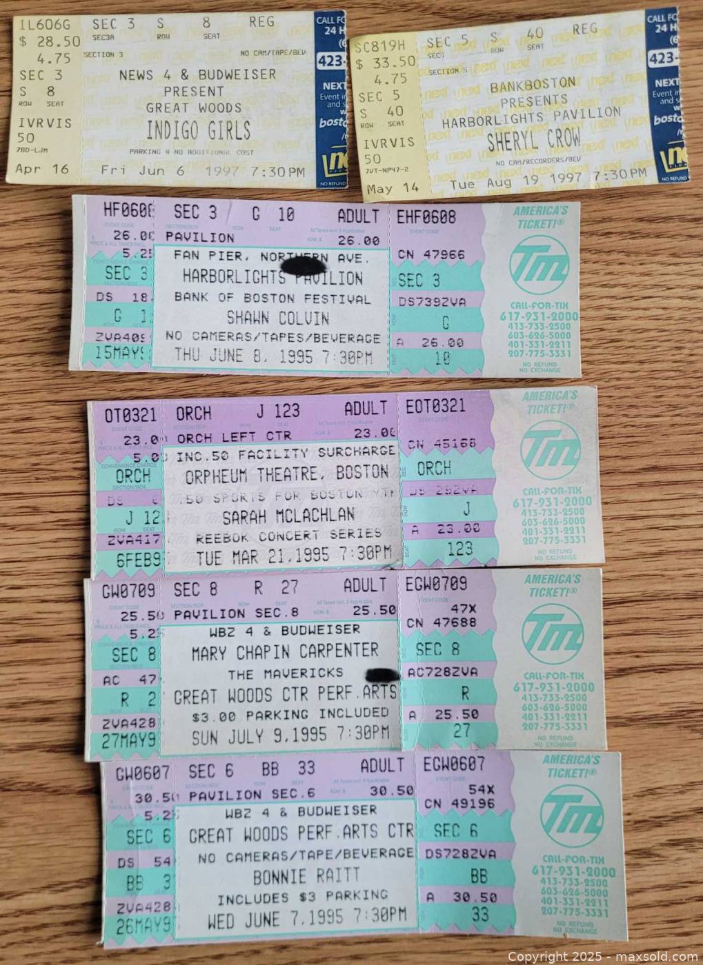 Six 1990s Ticketmaster concert stubs | Maxsold