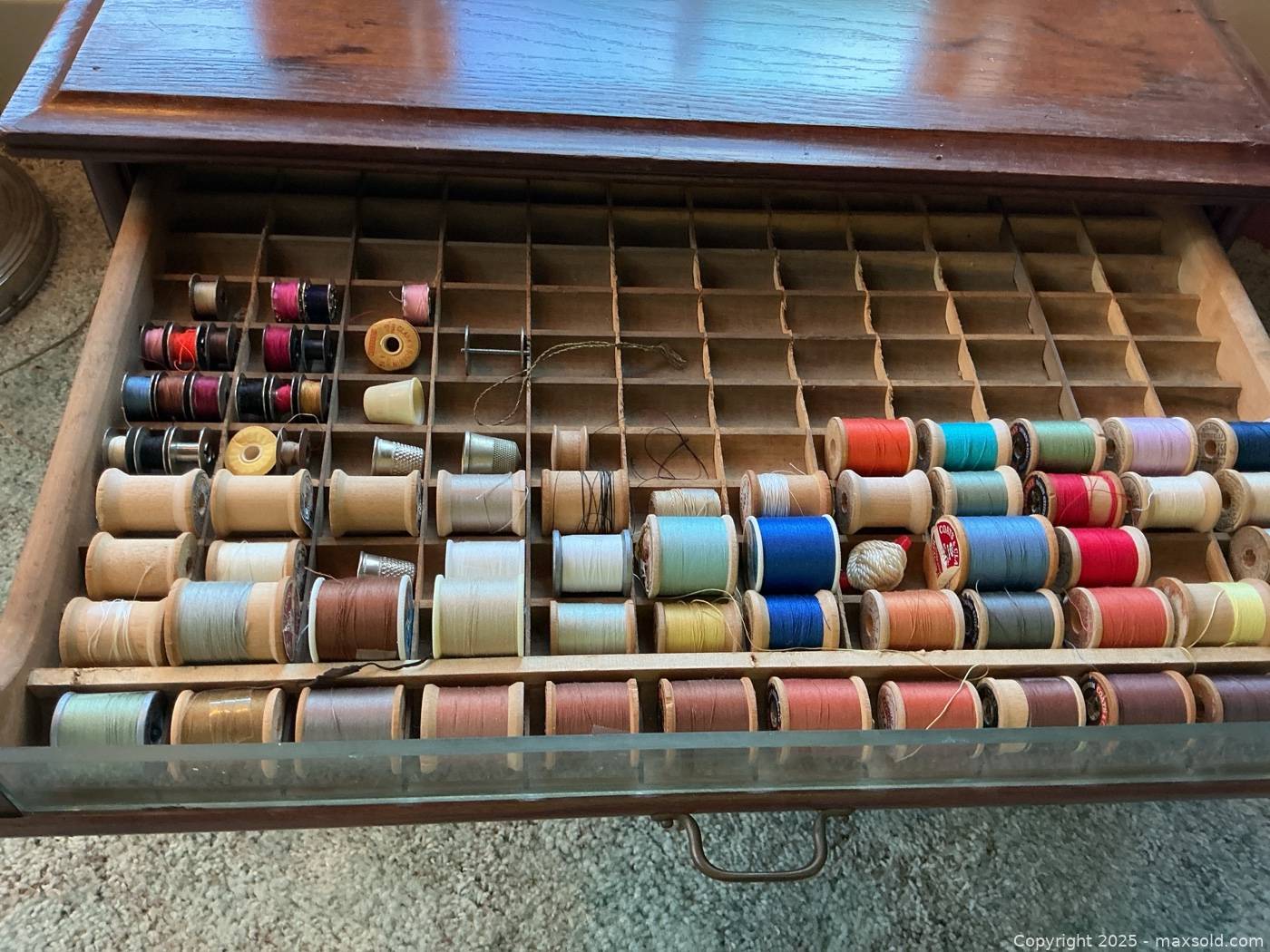 Antique Richardson thread spool cabinet with contents | Maxsold