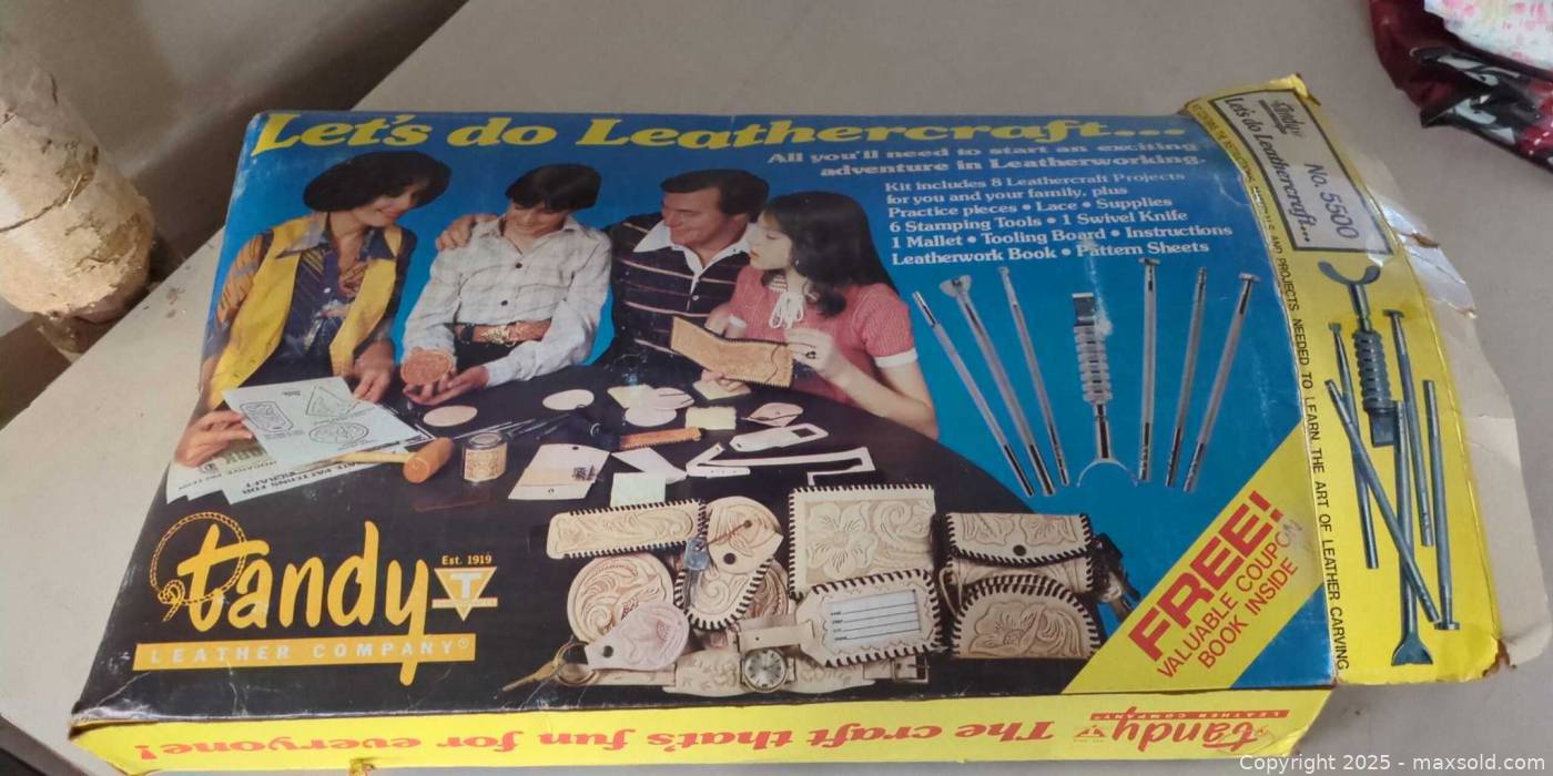 1970s Tandy leathercraft kit with contents | Maxsold