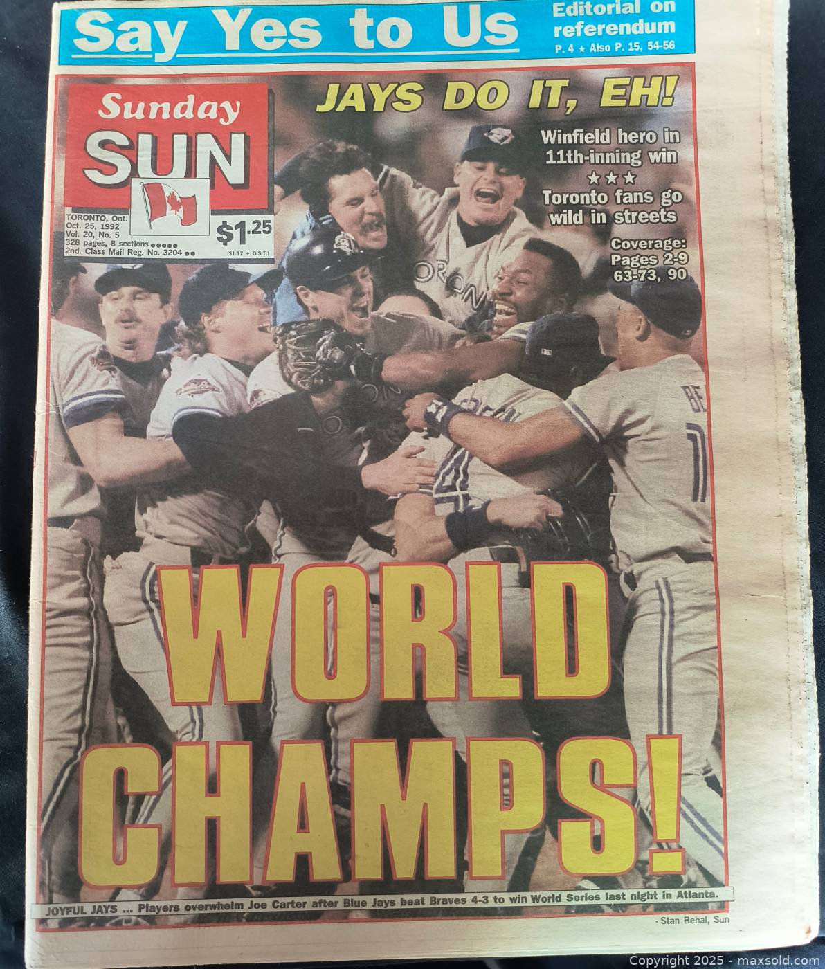 1992 Toronto Sun World Series Champions Newspaper | Maxsold