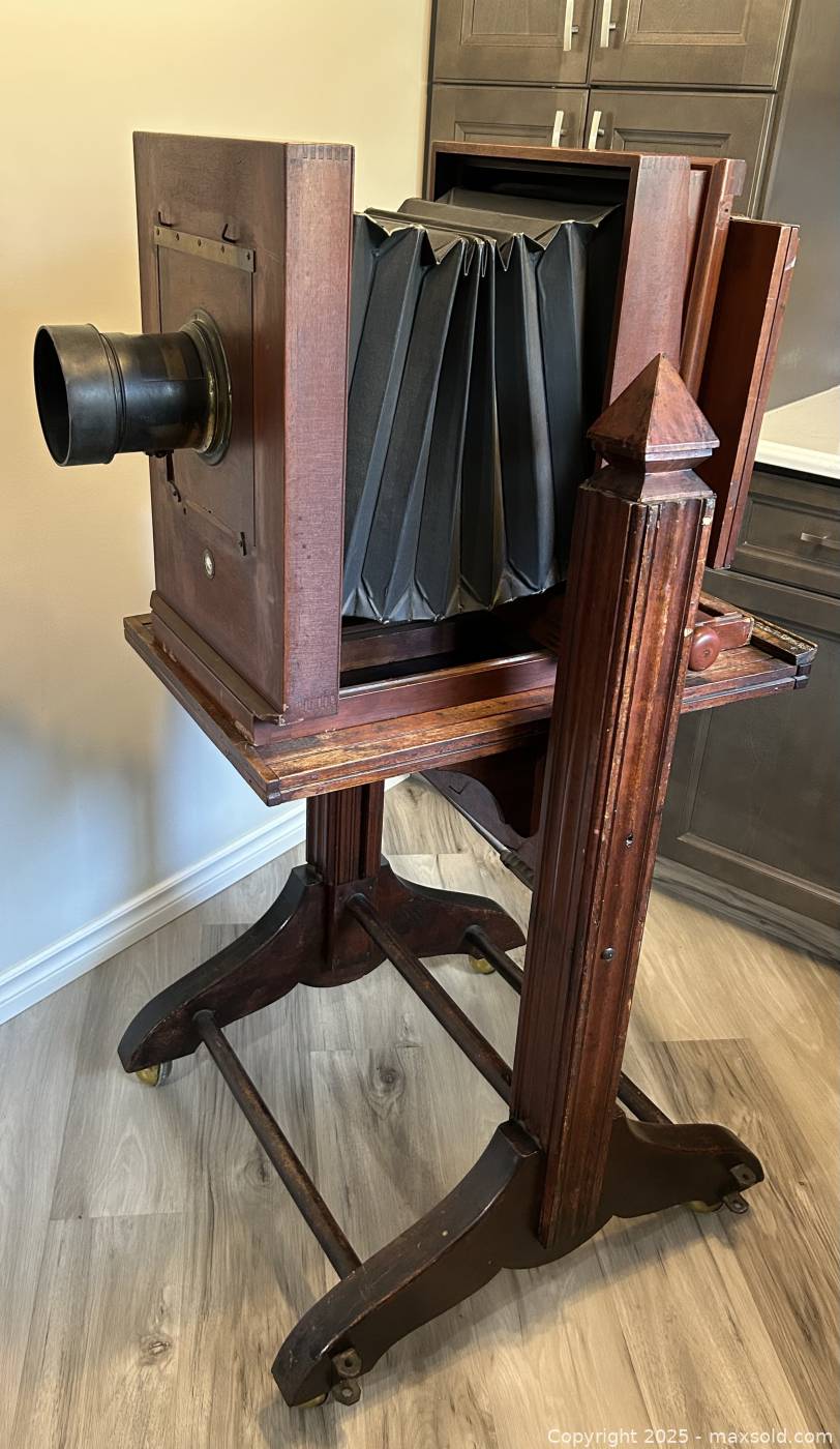Antique large format studio camera with brass J.H. Dallmeyer lens on ...