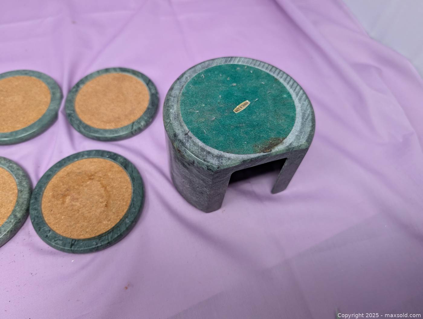 Green stone coasters set with holder | Maxsold