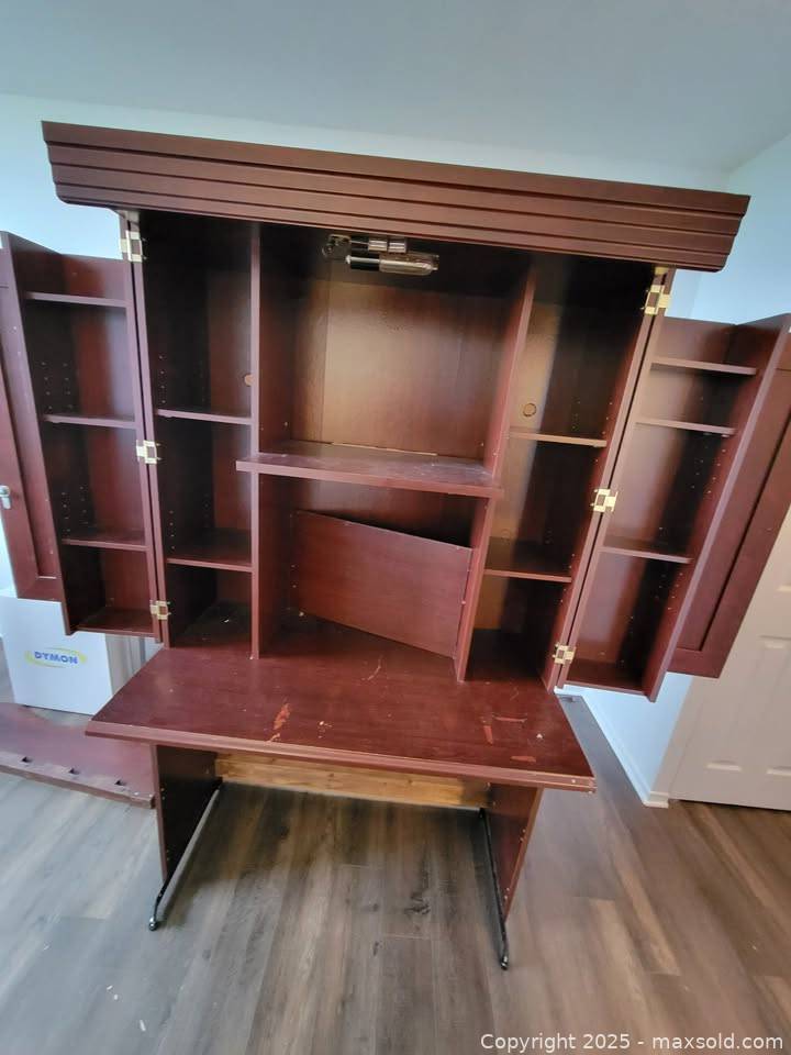 Upright desk armoire with shelving | Maxsold