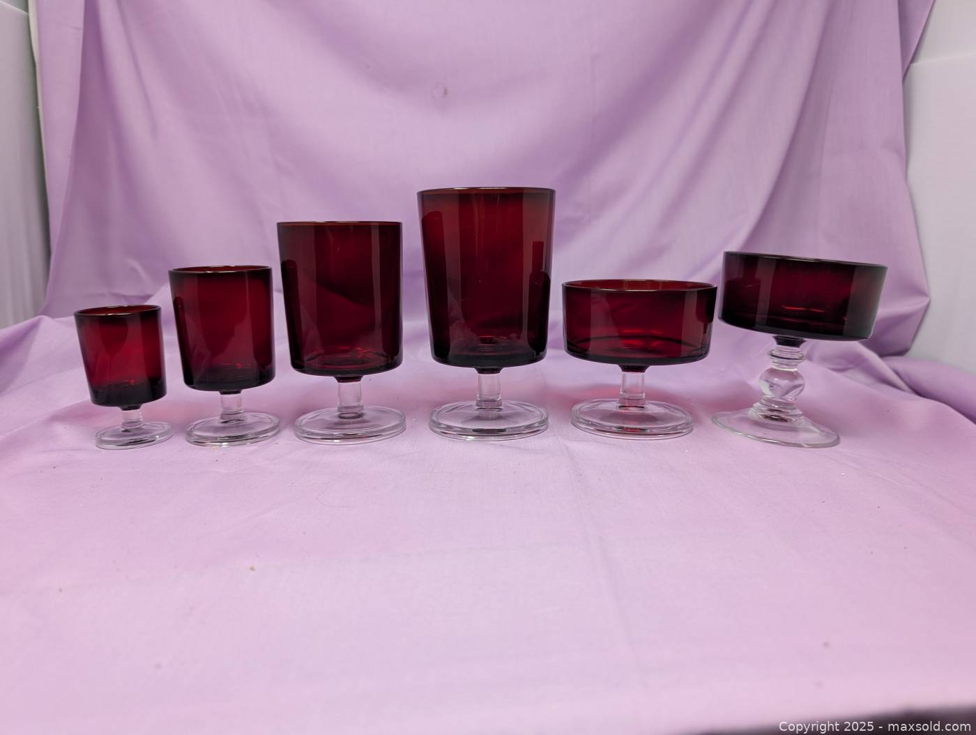 Vintage Luminarc Arcoroc ruby-red stemware 56-piece set | Maxsold