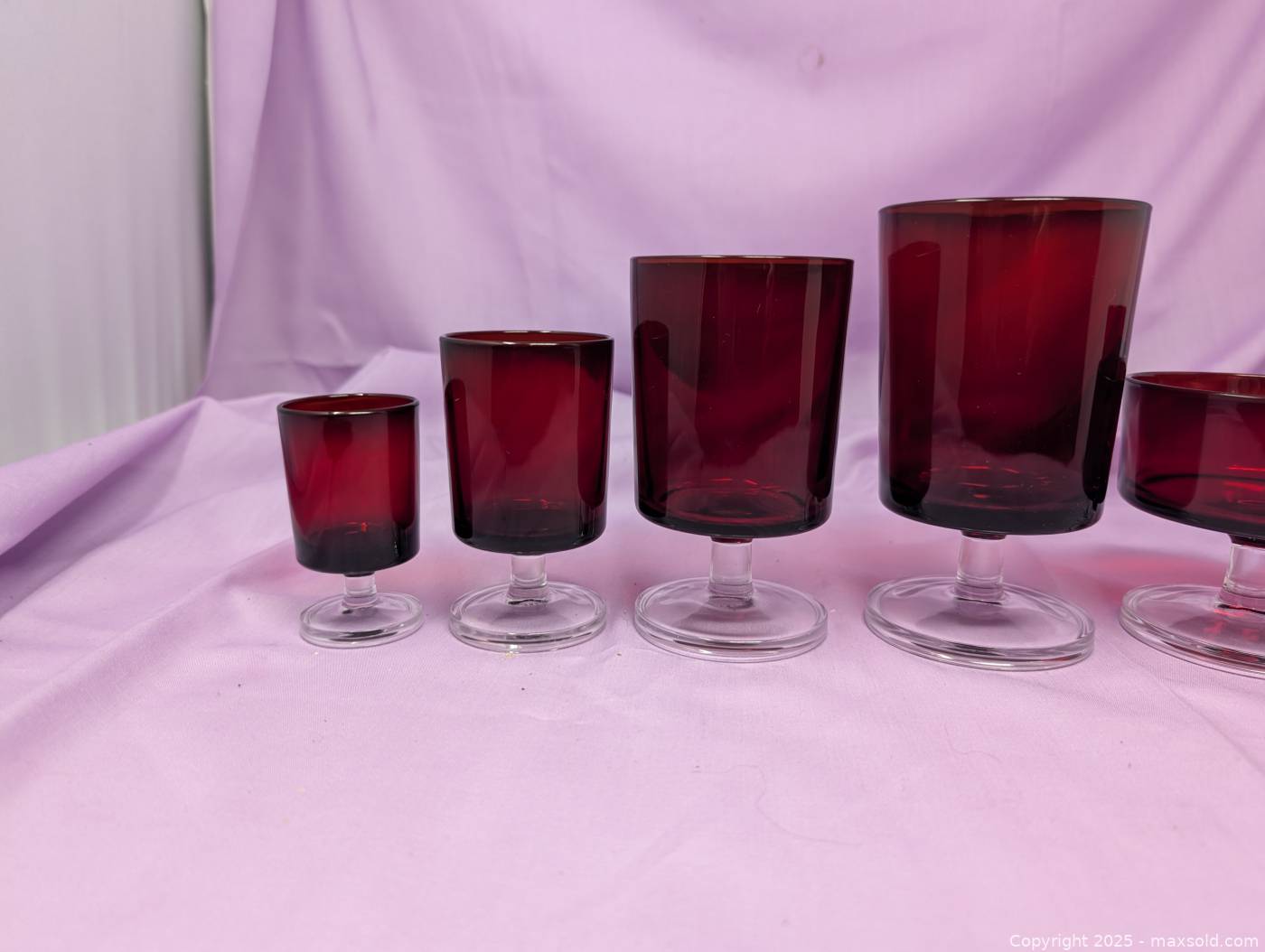 Vintage Luminarc Arcoroc ruby-red stemware 56-piece set | Maxsold