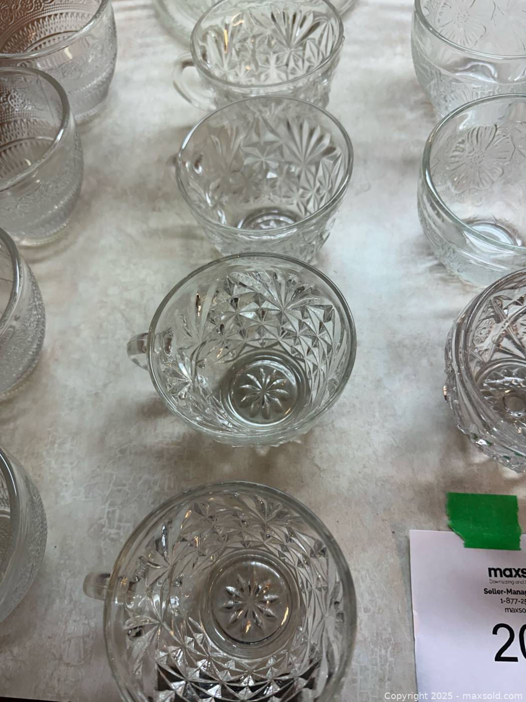 Vintage clear pressed glass punch bowl set with 11 assorted cups | Maxsold