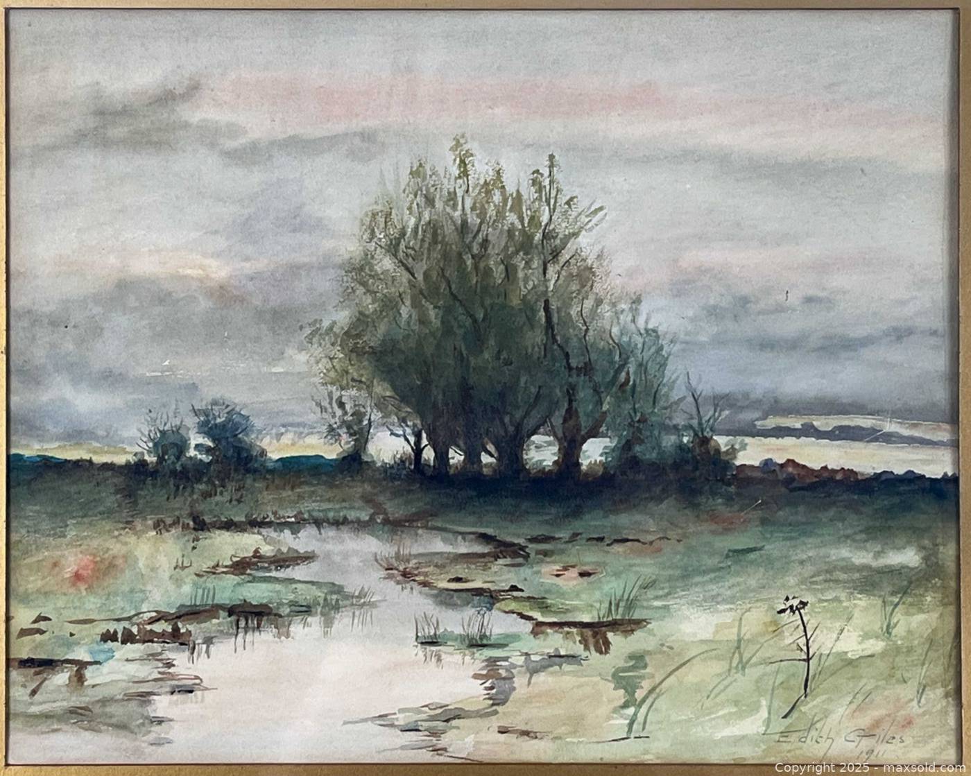 Edith Giles signed 1911 landscape watercolor | Maxsold