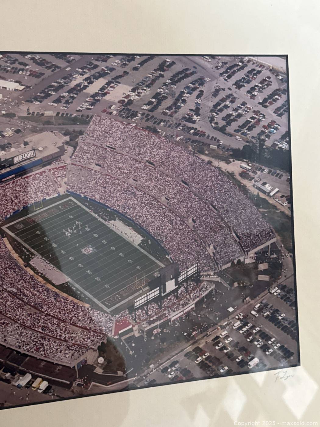 Framed Foxboro Stadium aerial photograph with 1994 Patriots-Dolphins ...