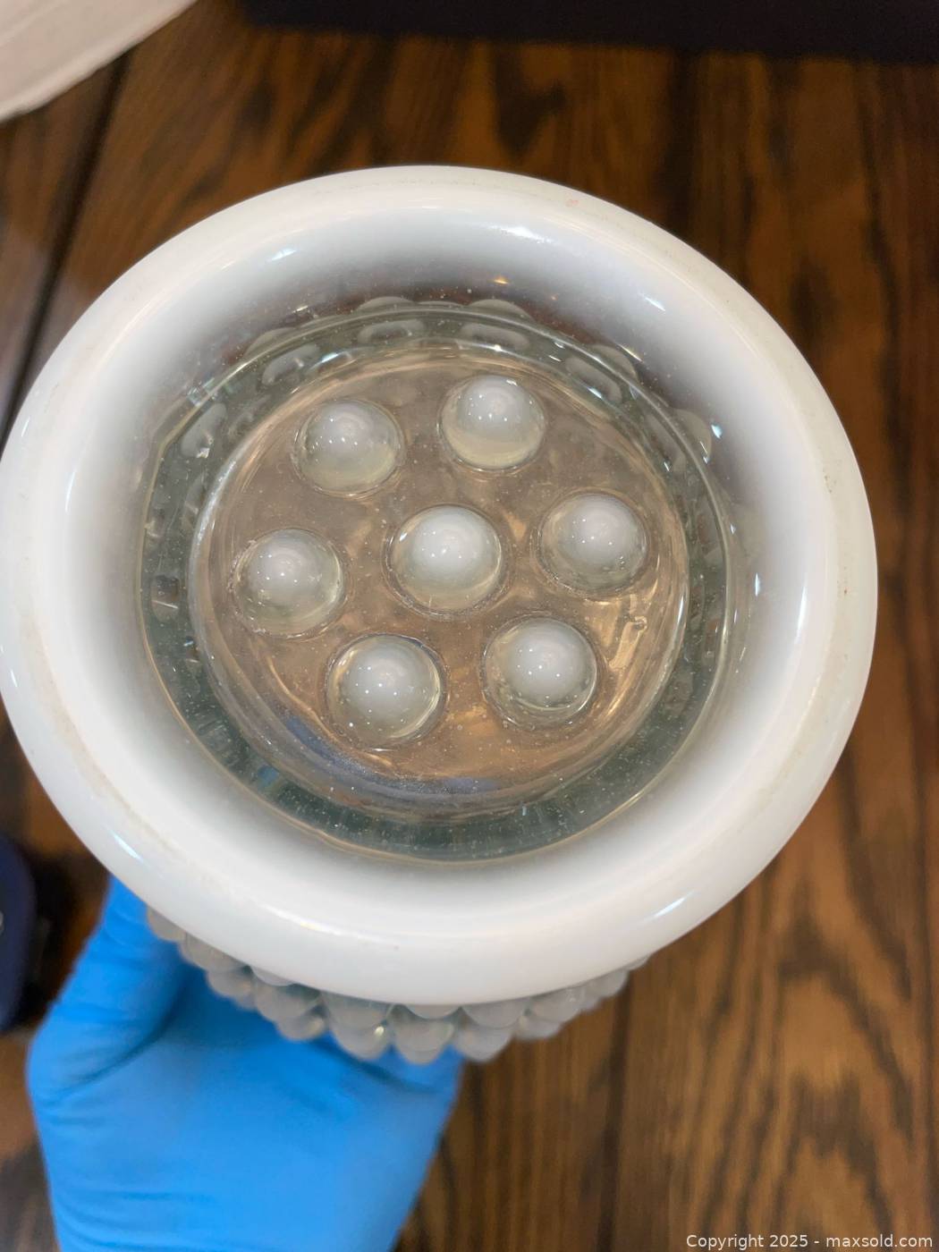 Vintage milk glass vanity set, hobnail vase, afghan – 6 pcs | Maxsold