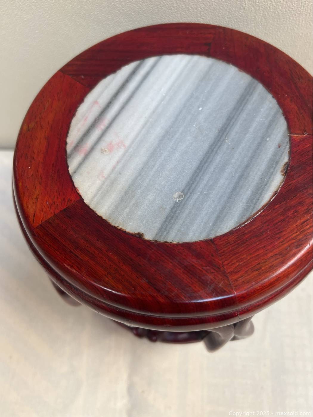 Carved Wood Stand With Marble Inset | Maxsold