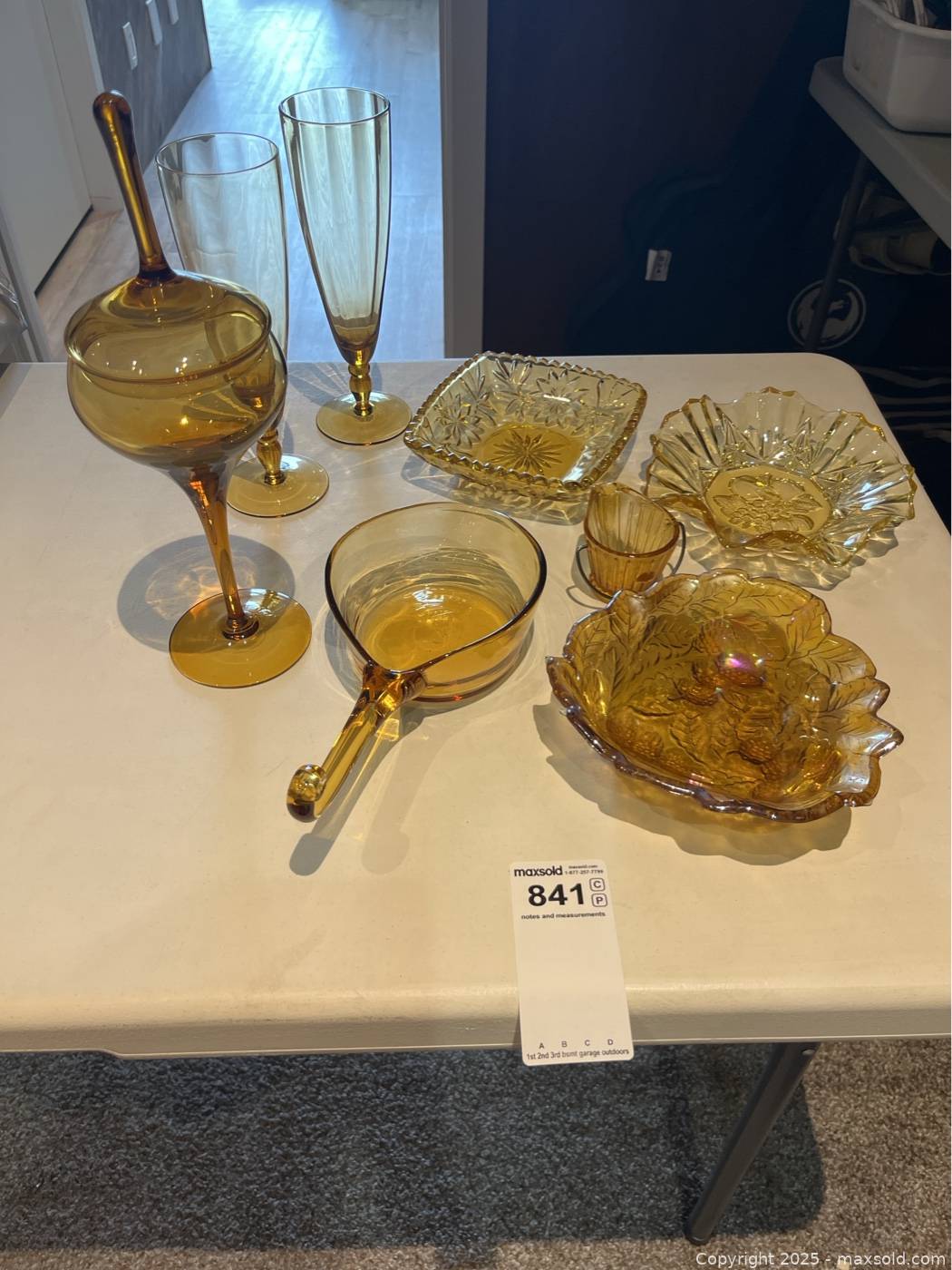 Amber pressed glass serving and barware assortment | Maxsold