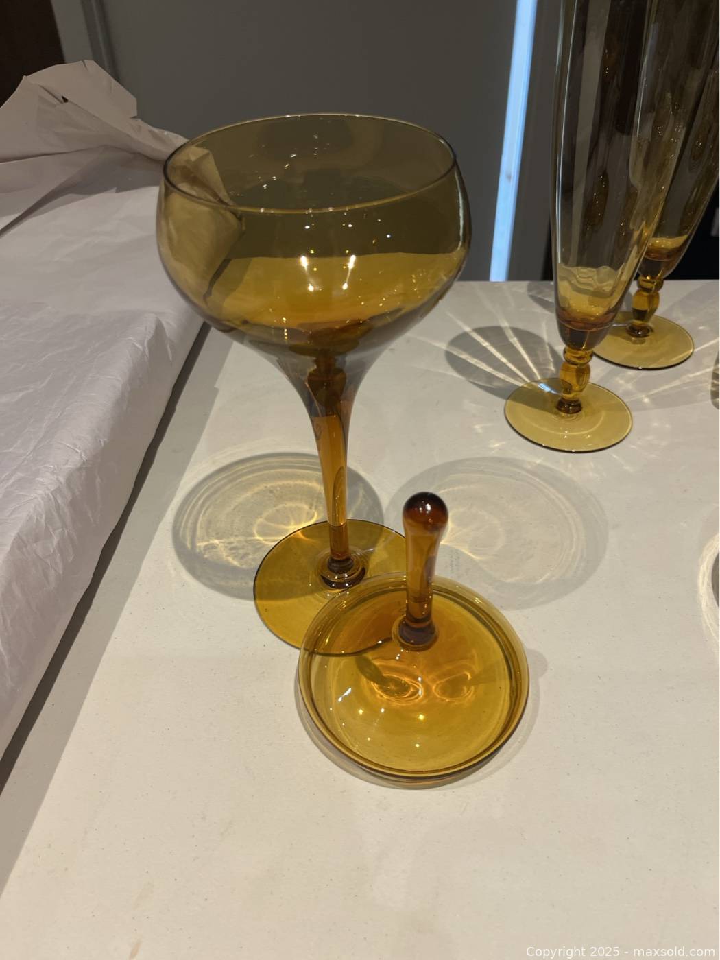 Amber pressed glass serving and barware assortment | Maxsold