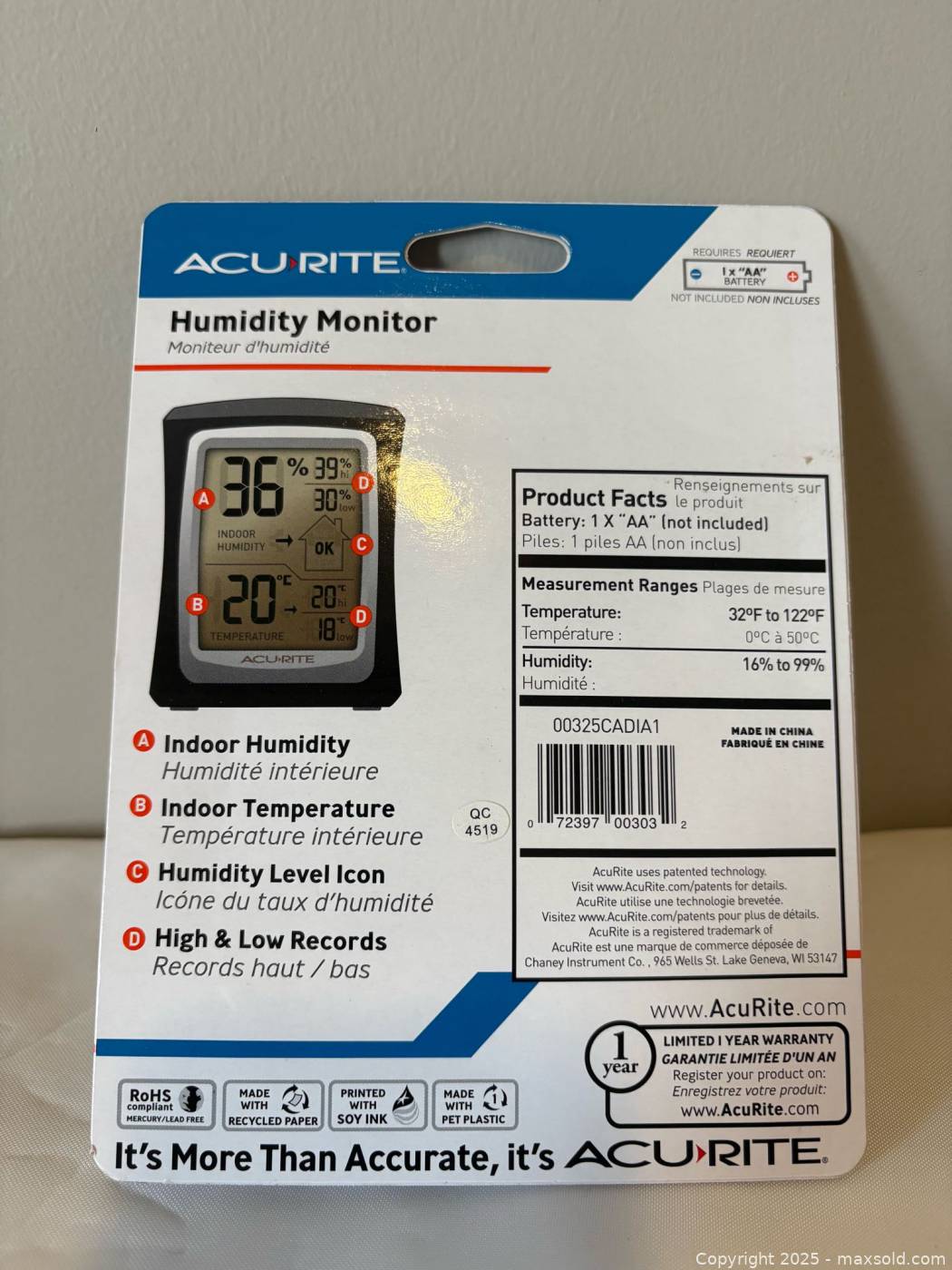 AcuRite digital humidity monitor | Maxsold
