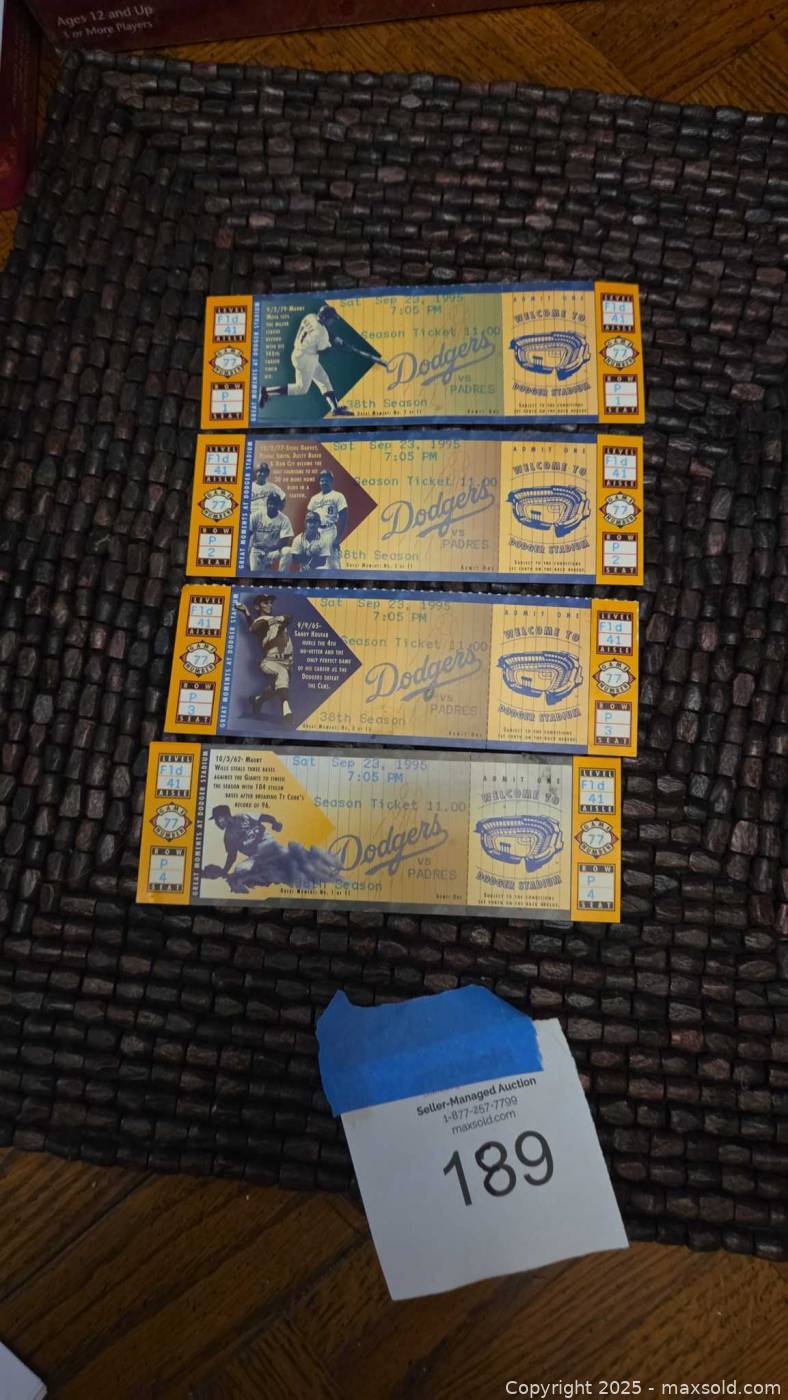 4 unused Los Angeles Dodgers season tickets 1995 | Maxsold