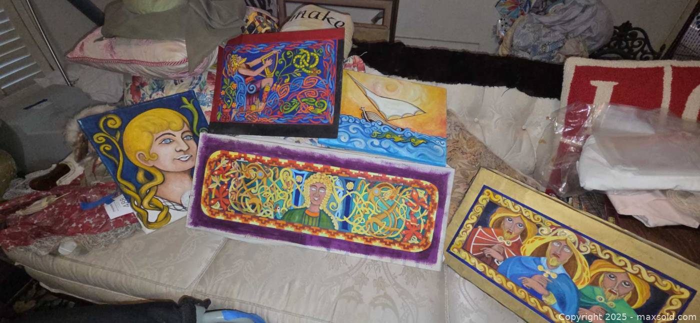 Group of original folk-art paintings by Joe McAdams | Maxsold