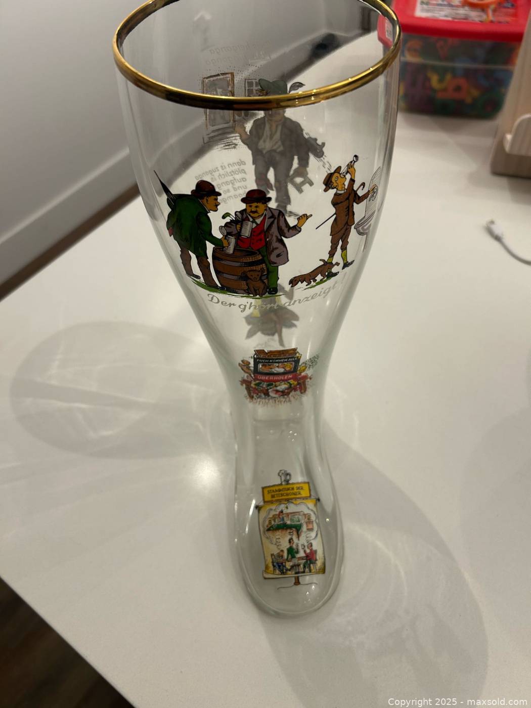 German beer boot glass with gold rim | Maxsold