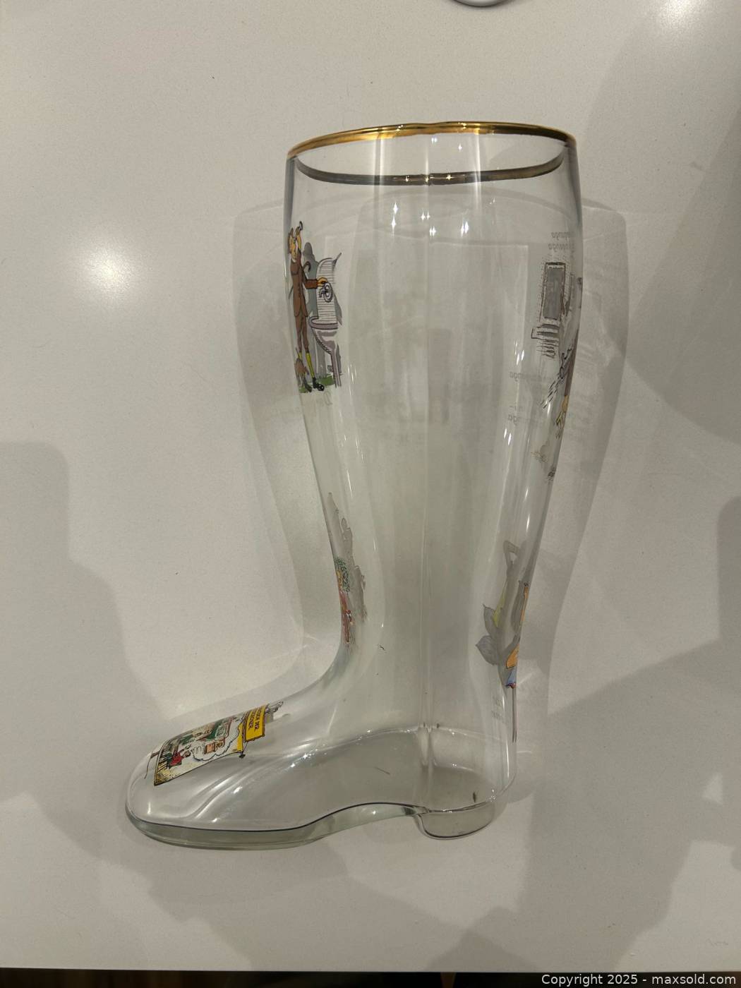 German beer boot glass with gold rim | Maxsold