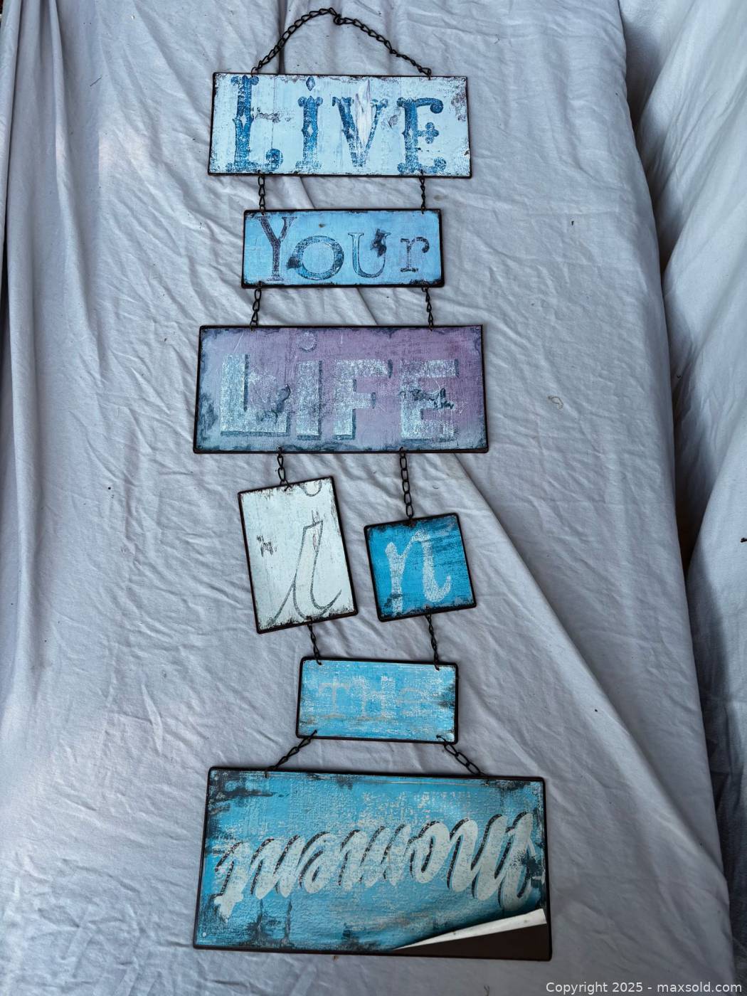 Hanging “Live Your Life In The Moment” sign | Maxsold