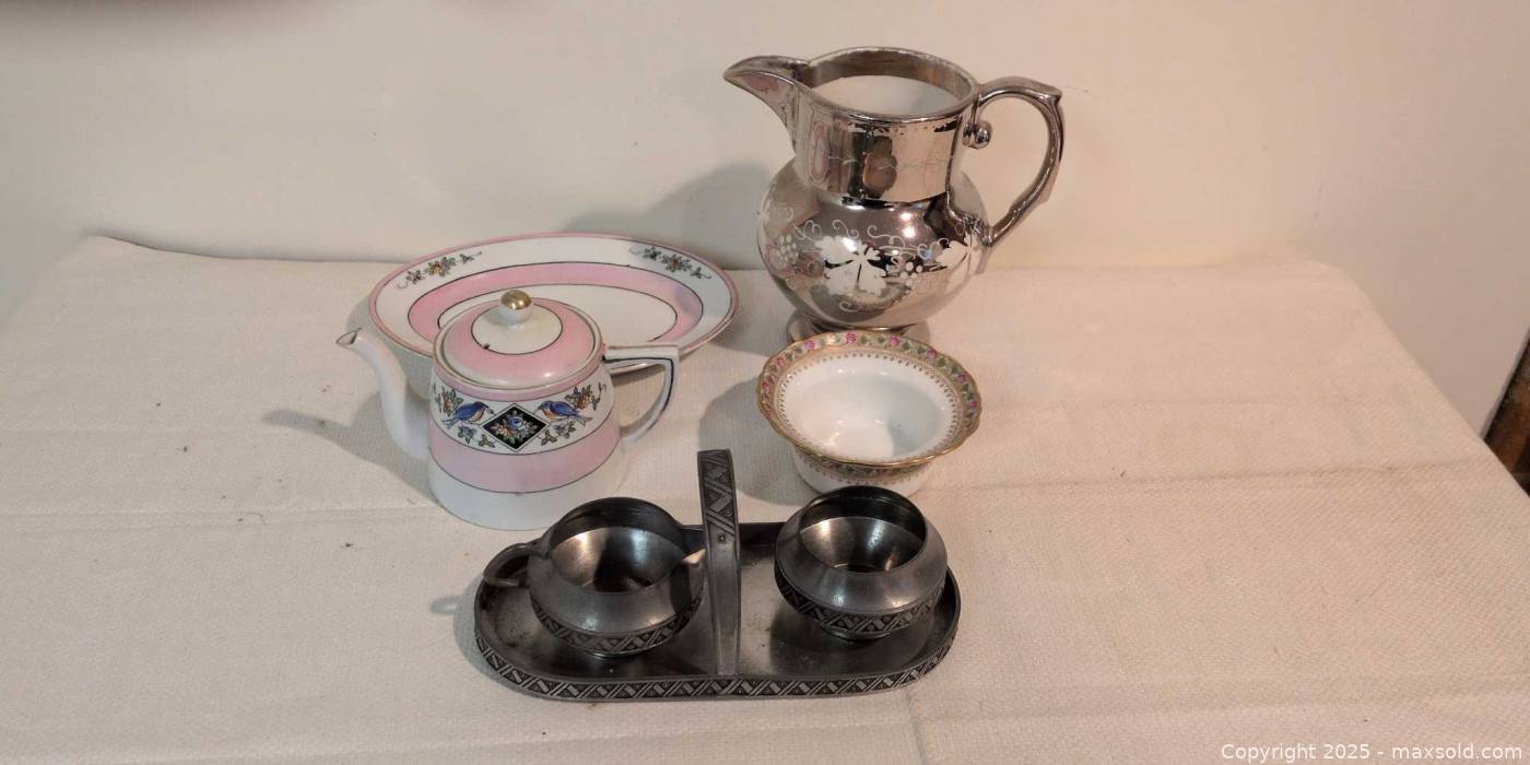 Porcelain custard, lusterware pitcher, Noritake dish, covered pot ...