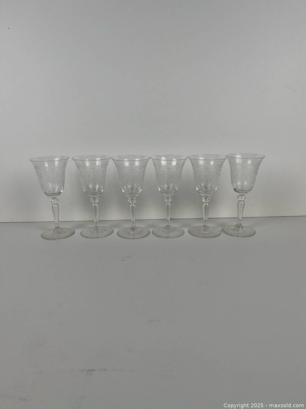 6 Etched Stemmed Wine Glasses, 5.25" | Maxsold
