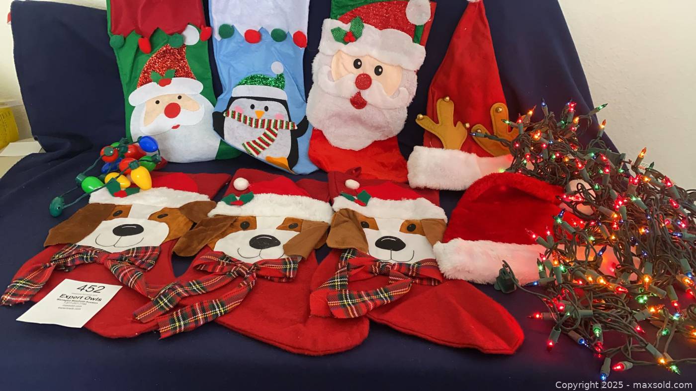 Christmas stockings, light strings, hats | Maxsold