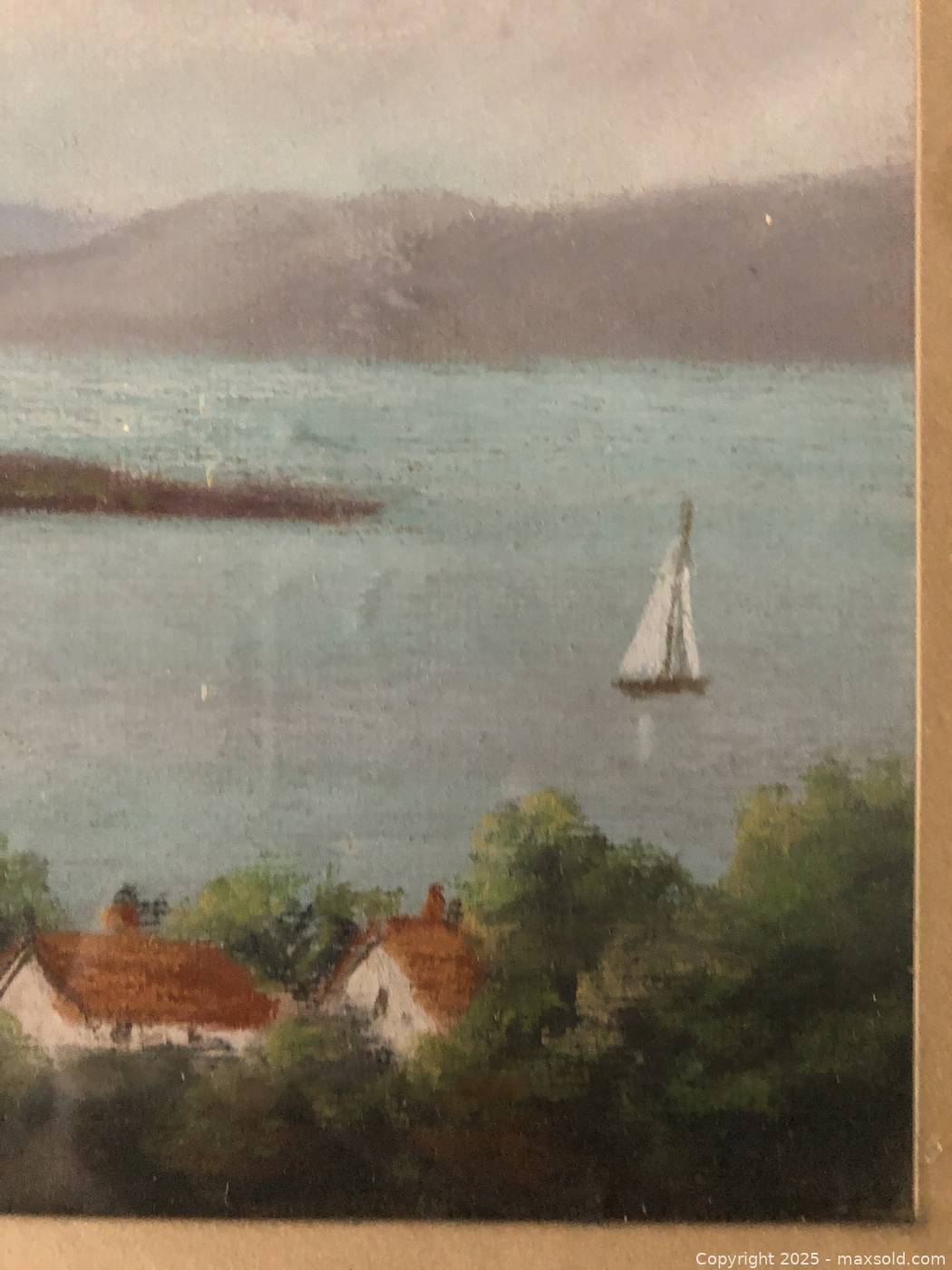 R.W. Kenyon signed coastal watercolor in wood frame 18" x 16" | Maxsold