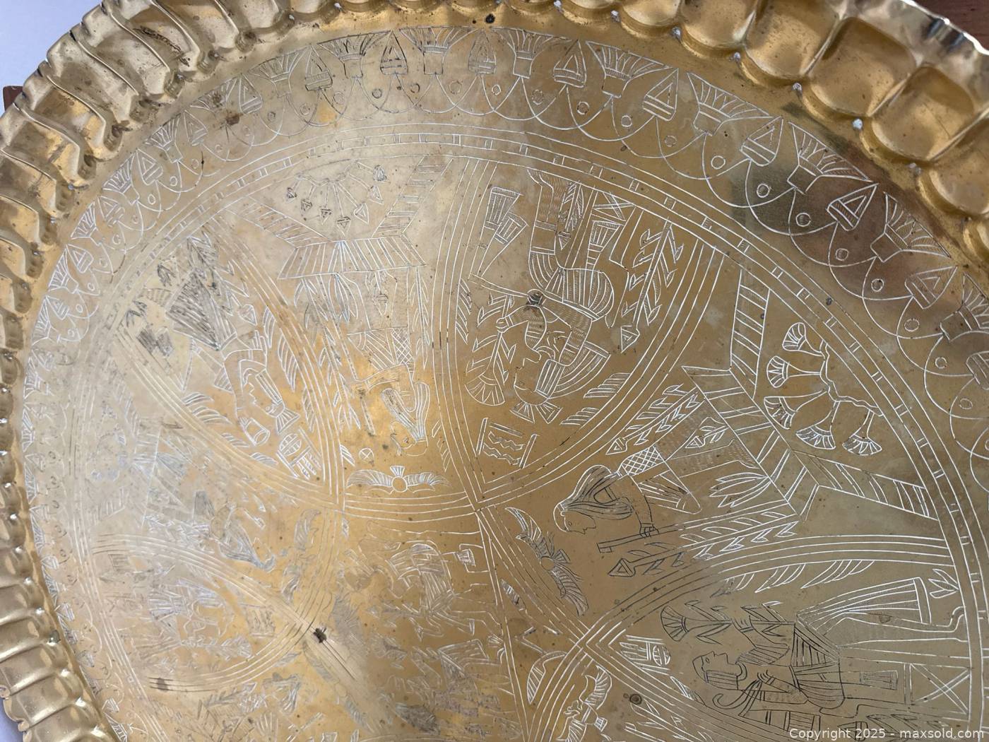 Vintage Egyptian brass tabletop, approx 35 in | Maxsold