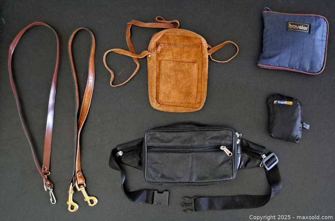Leather fanny pack, money pouch, straps, compactable travel bags | Maxsold