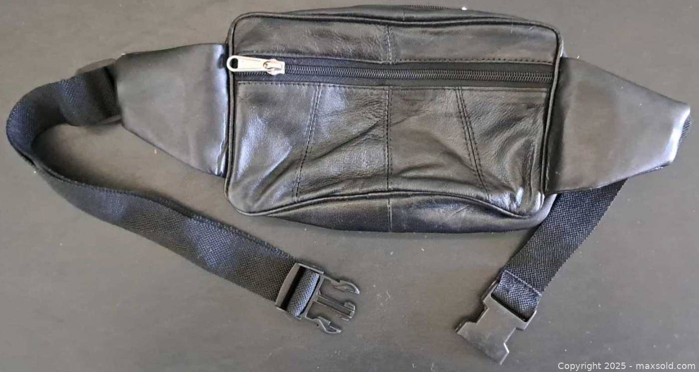 Leather fanny pack, money pouch, straps, compactable travel bags | Maxsold