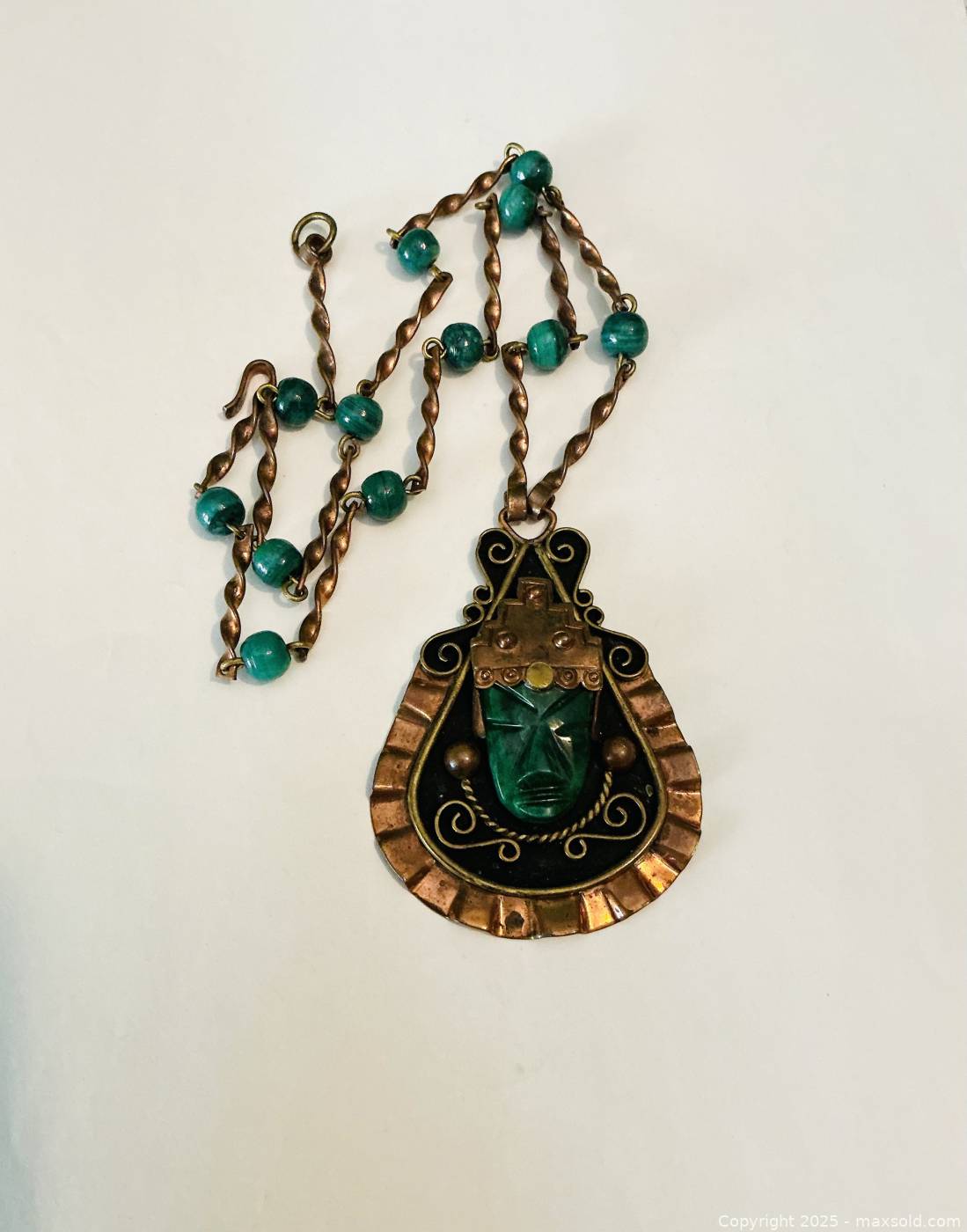 Vintage Copper, Jade & Malachite Necklace | Maxsold