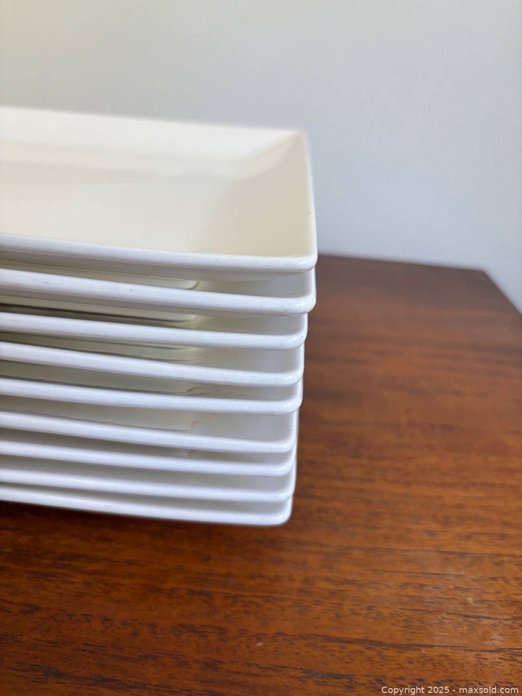 Set of 9 white square dinner plates ~12 in | Maxsold