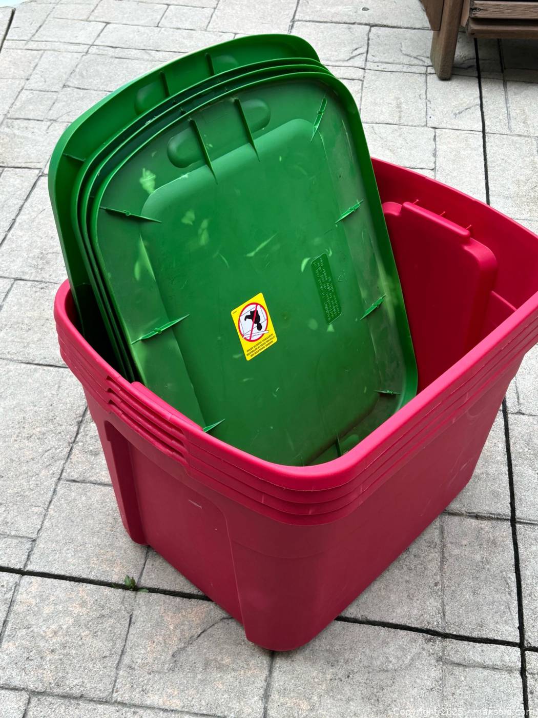 Set of 4 Sterilite 18-Gallon Red Storage Totes with Green Lids | Maxsold