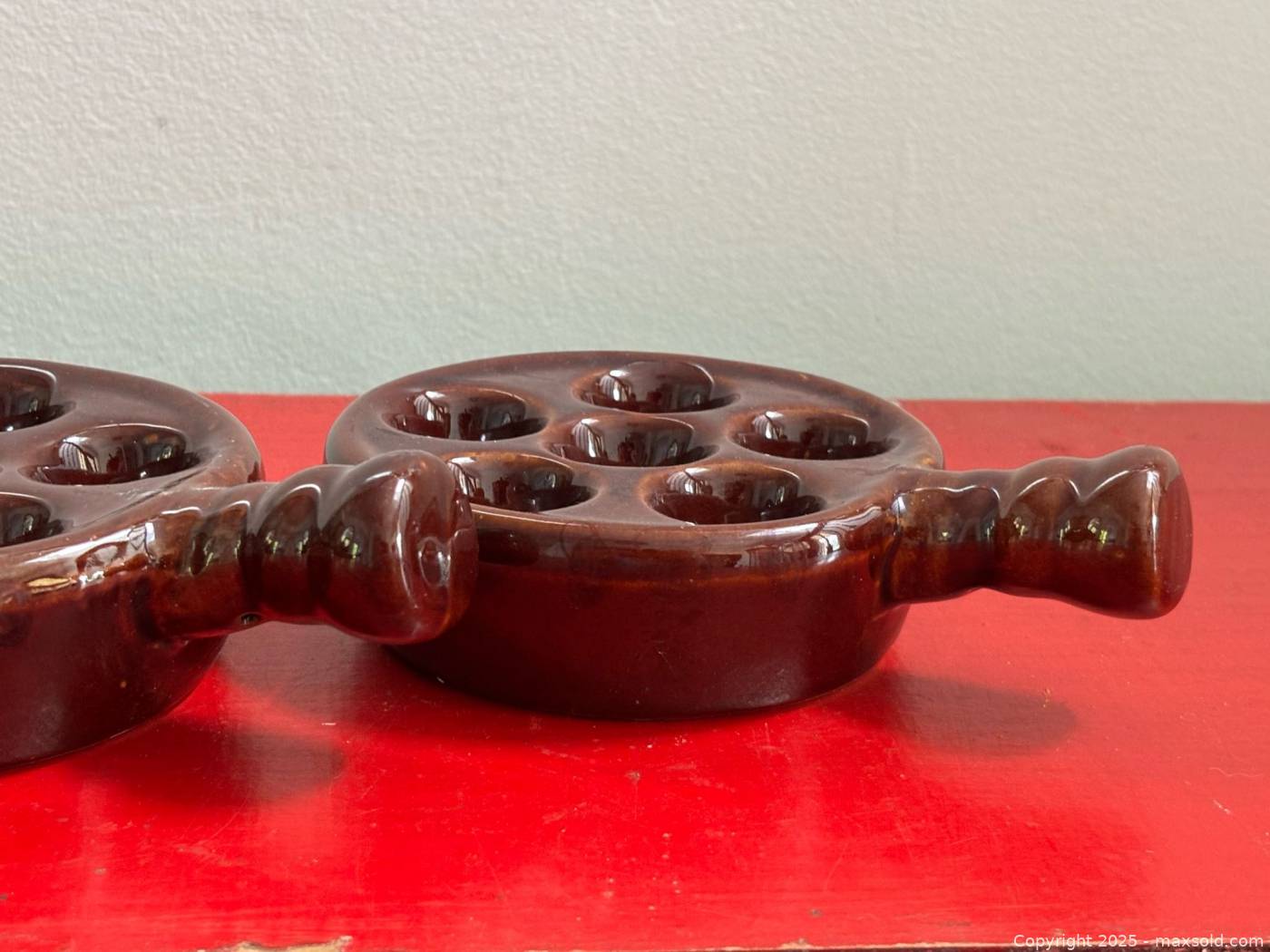 Brown glazed ceramic escargot dishes set of 2 | Maxsold