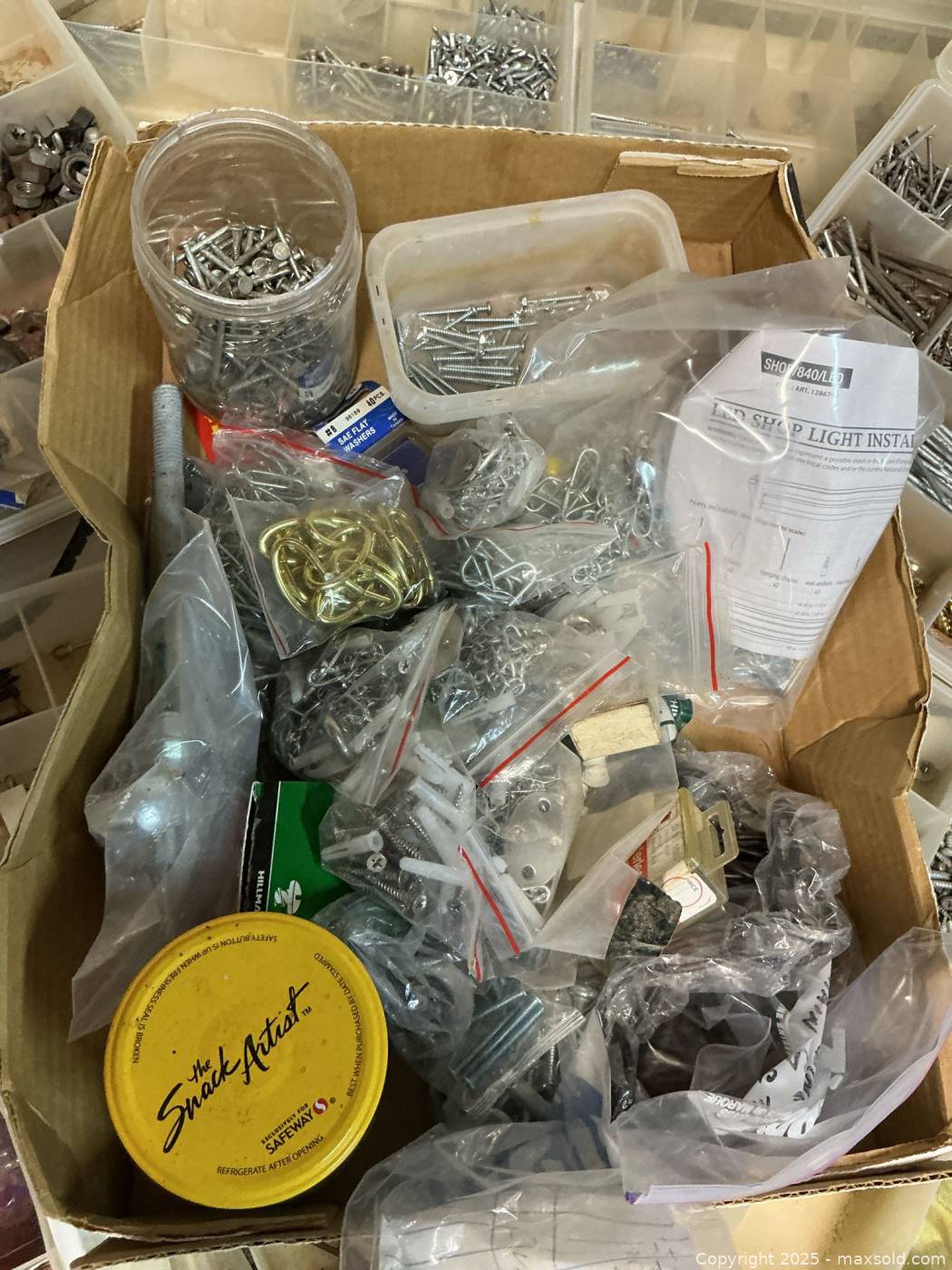 5 plastic compartment organizers with assorted hardware fasteners | Maxsold