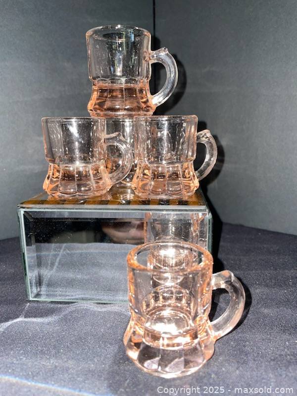 Vintage pink mini glass beer mugs shot set | Maxsold