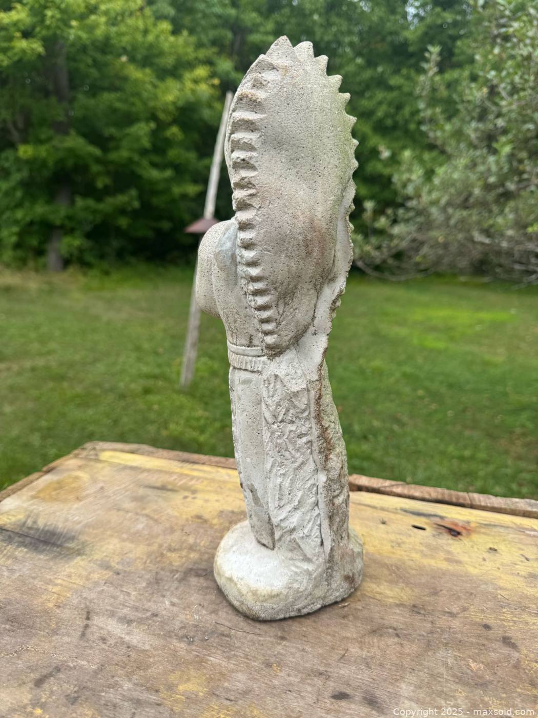 Concrete indigenous young chief lawn statue | Maxsold