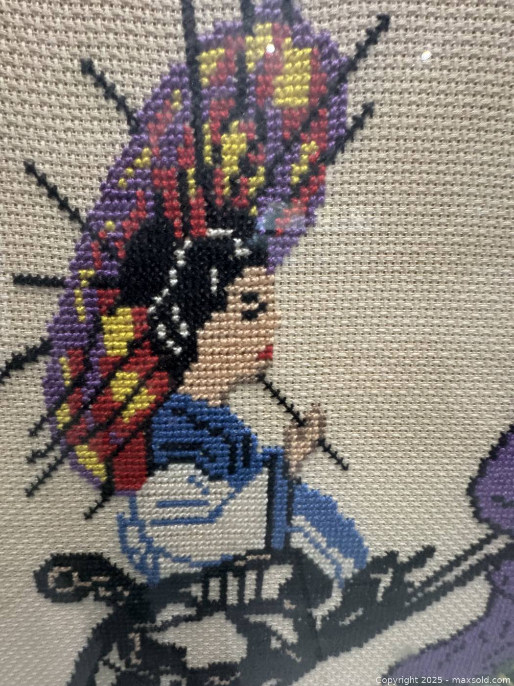 Framed embroidery of Asian rickshaw scene | Maxsold