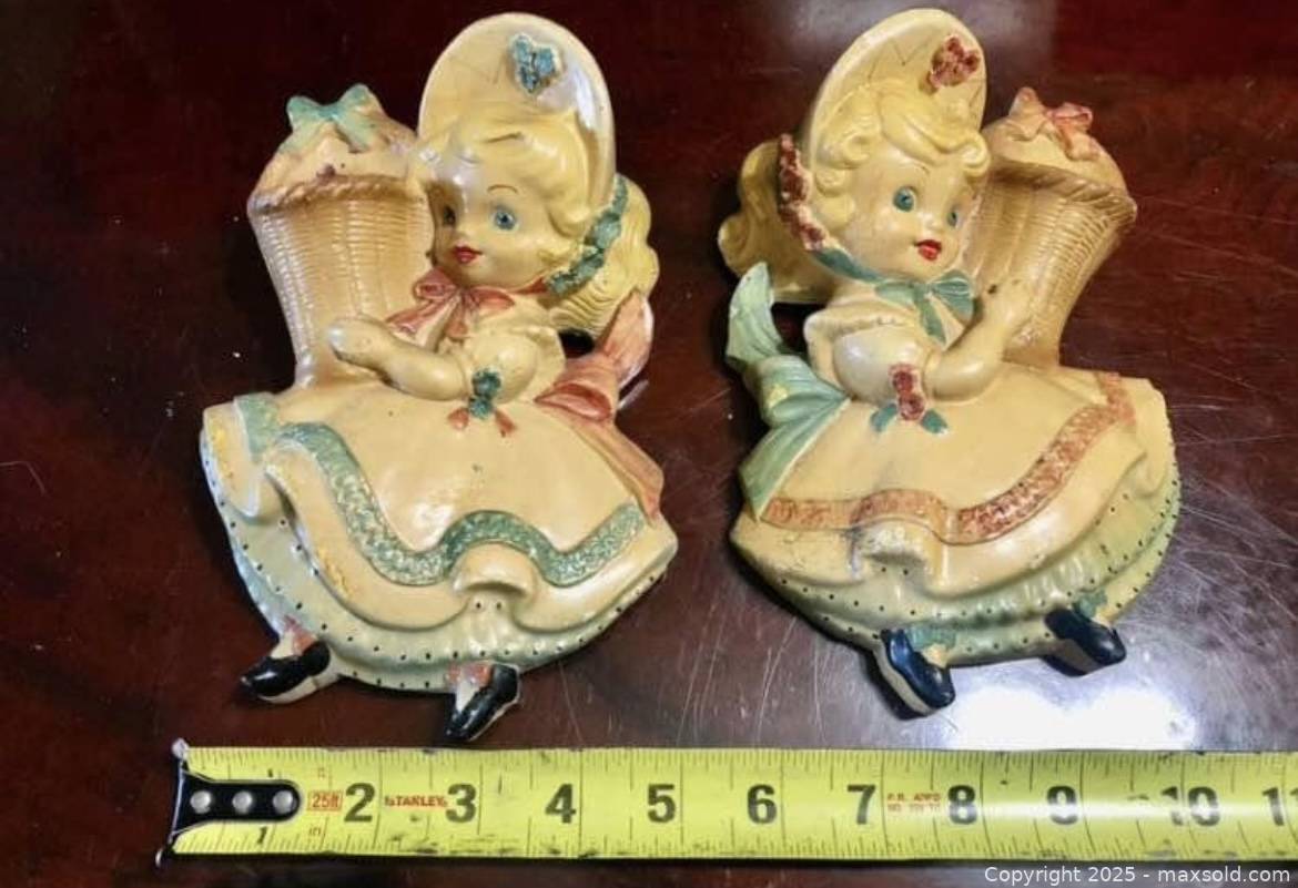 1930s chalkware girl plaques pair | Maxsold