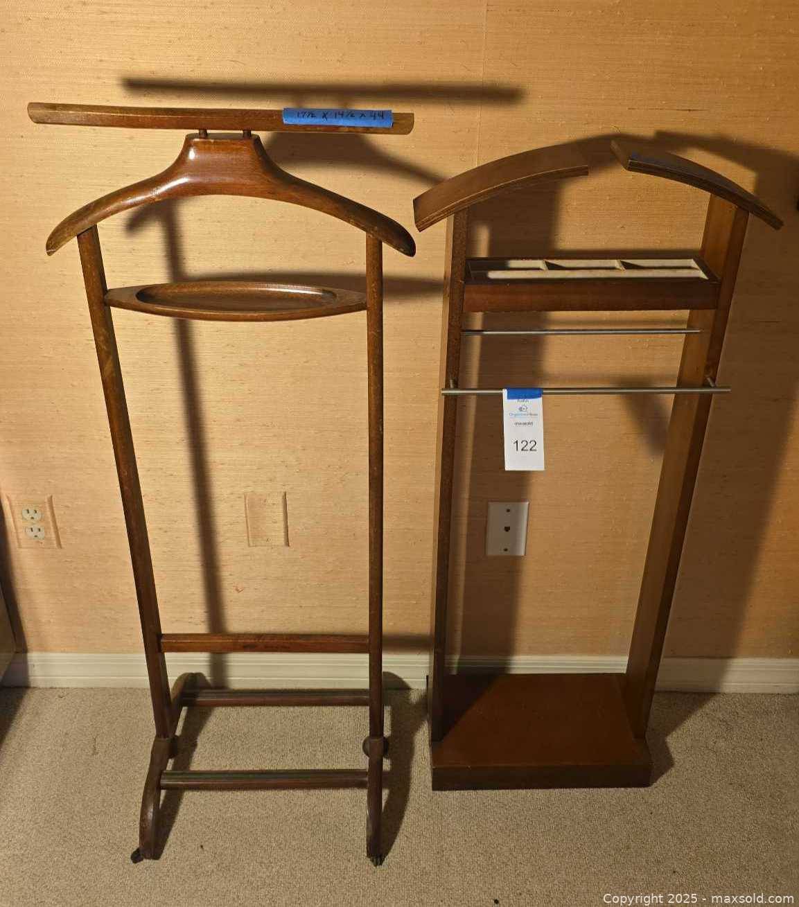 Two vintage wooden men's valet stands | Maxsold