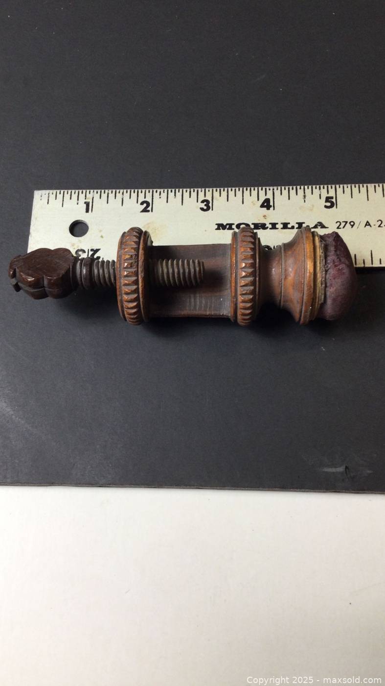Victorian turned wood sewing clamp with pin cushion | Maxsold