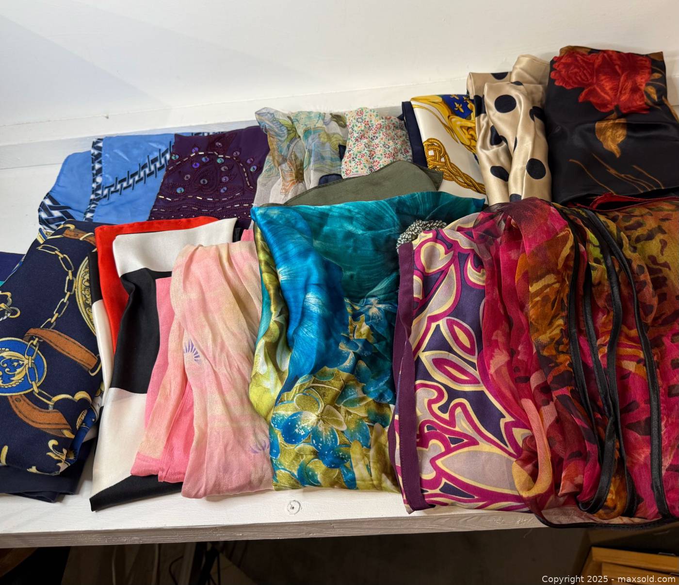 Lot of 14 assorted silk scarves | Maxsold
