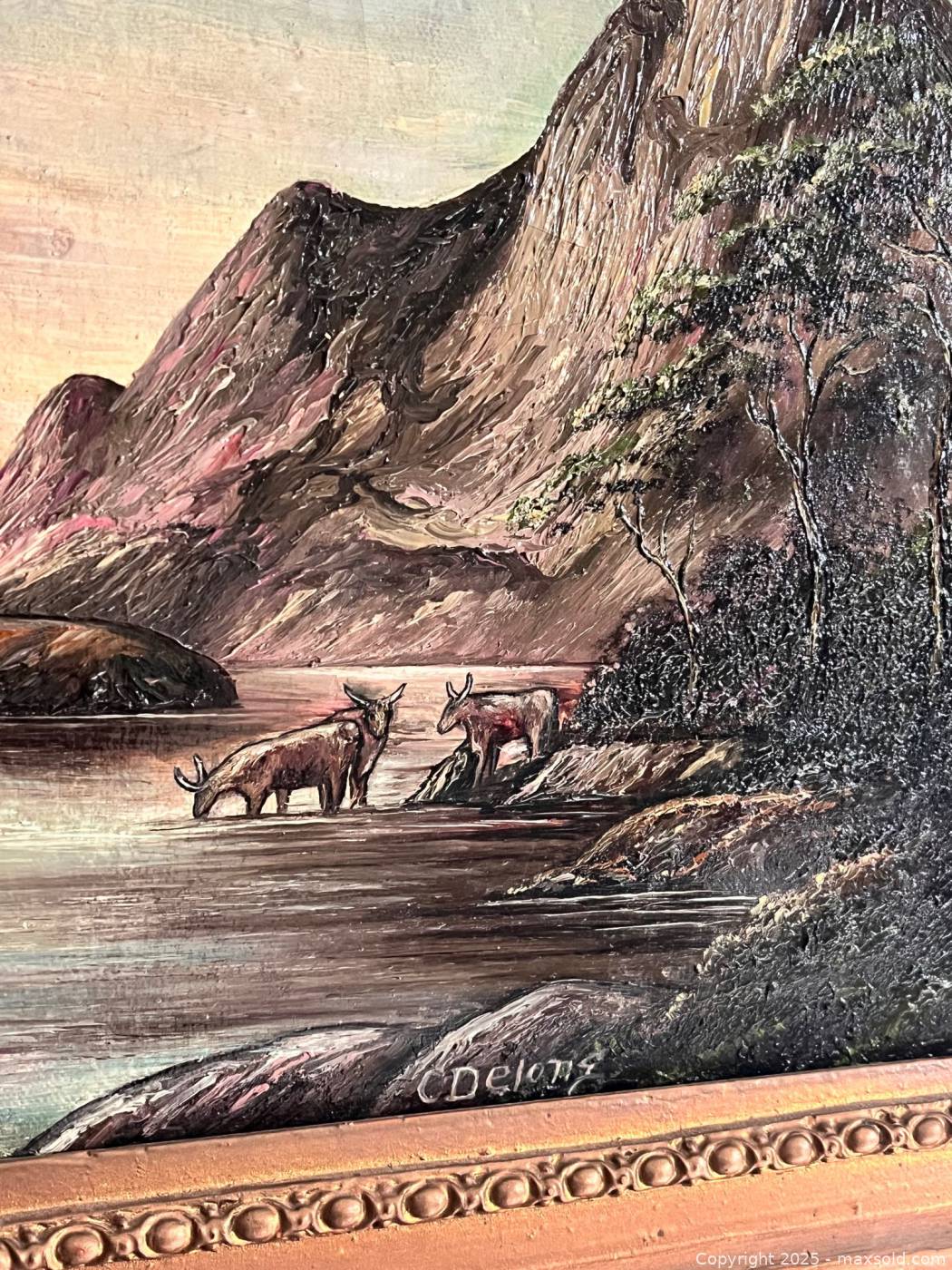 Signed C. Delong mountain landscape painting | Maxsold