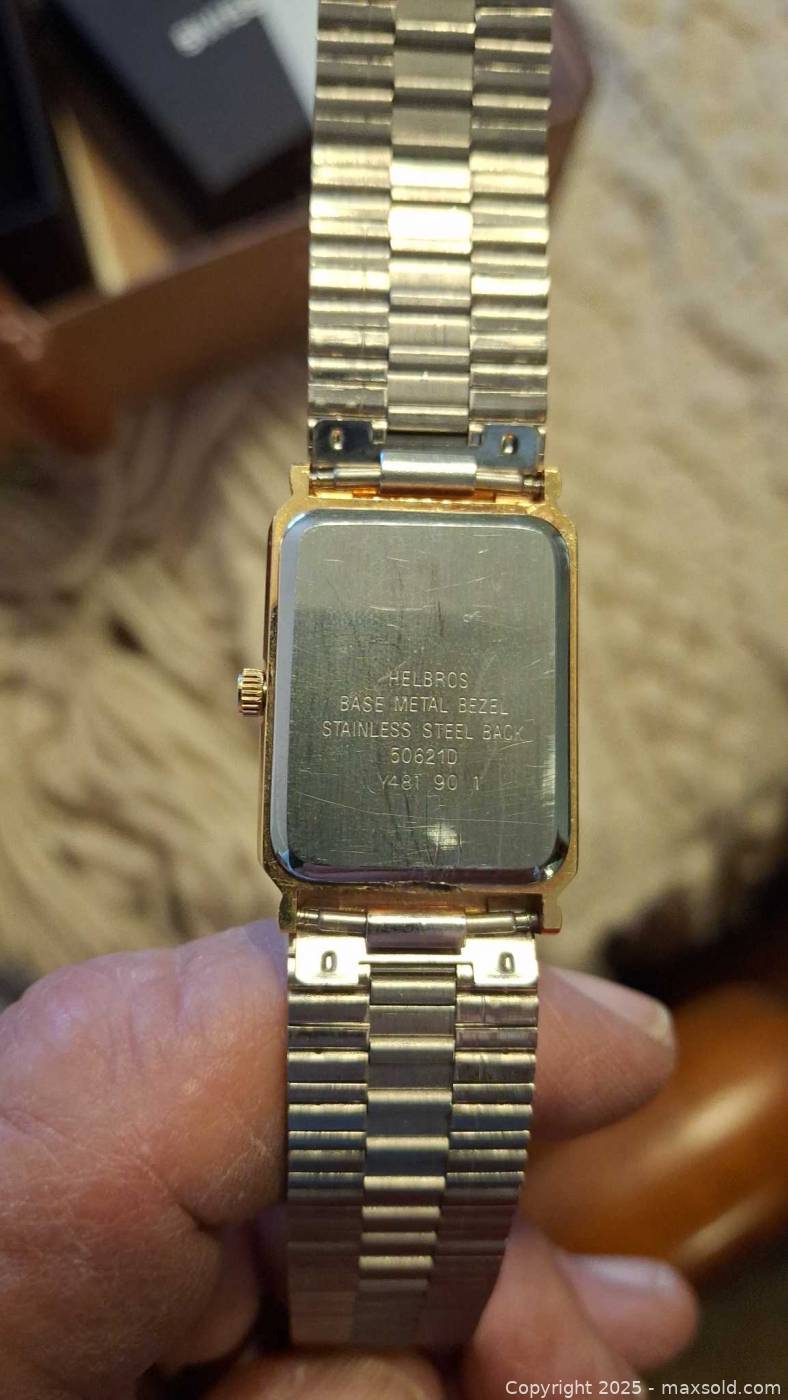 Helbros gold-tone quartz wristwatch with two additional boxed analog ...