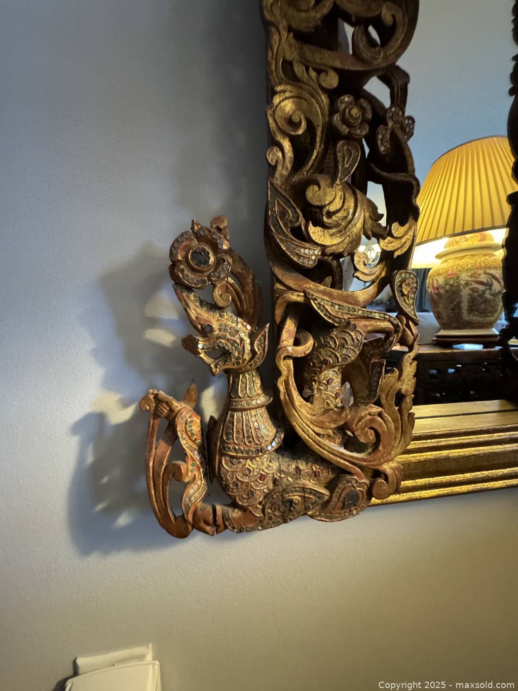 Thai gilded hand-carved mirror c.1900 | Maxsold