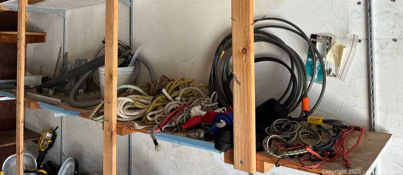 Assorted ropes, cables and metal hardware | Maxsold