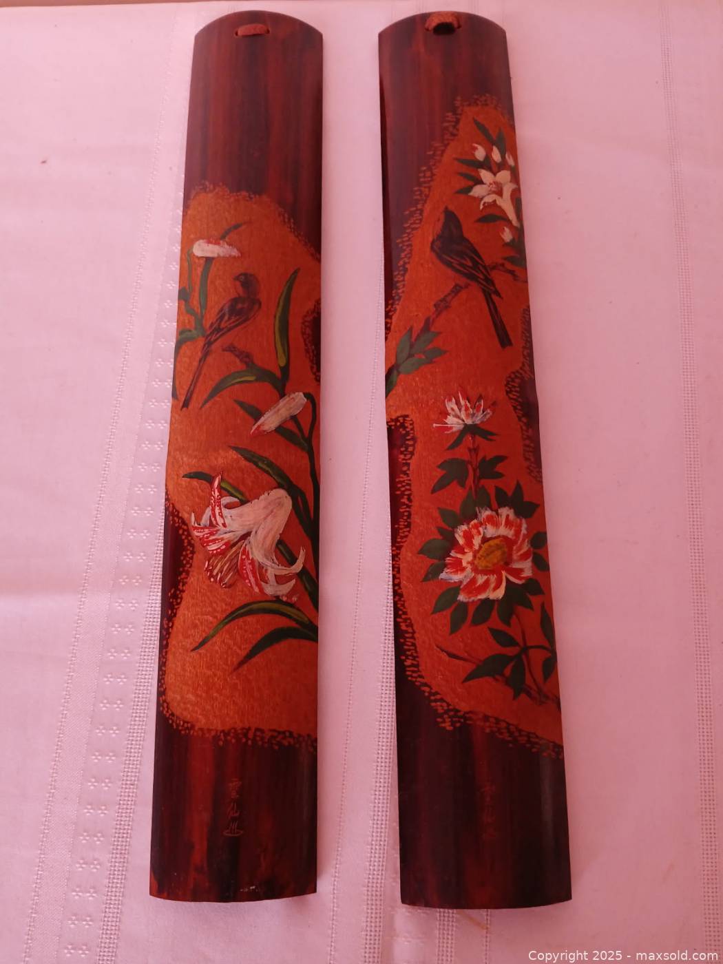 Pair hand-painted bamboo wall panels | Maxsold