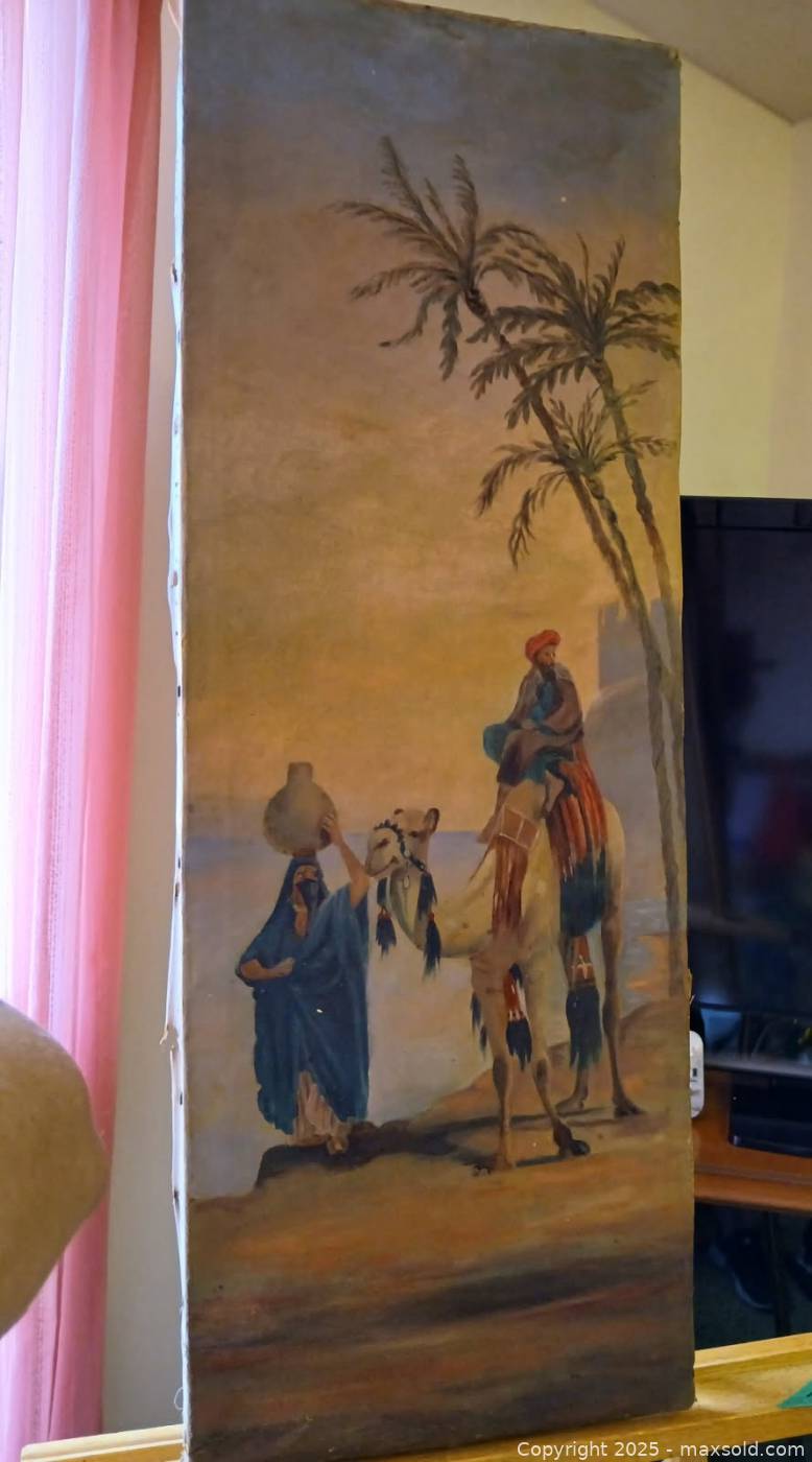 Vintage desert scene oil on canvas painting | Maxsold